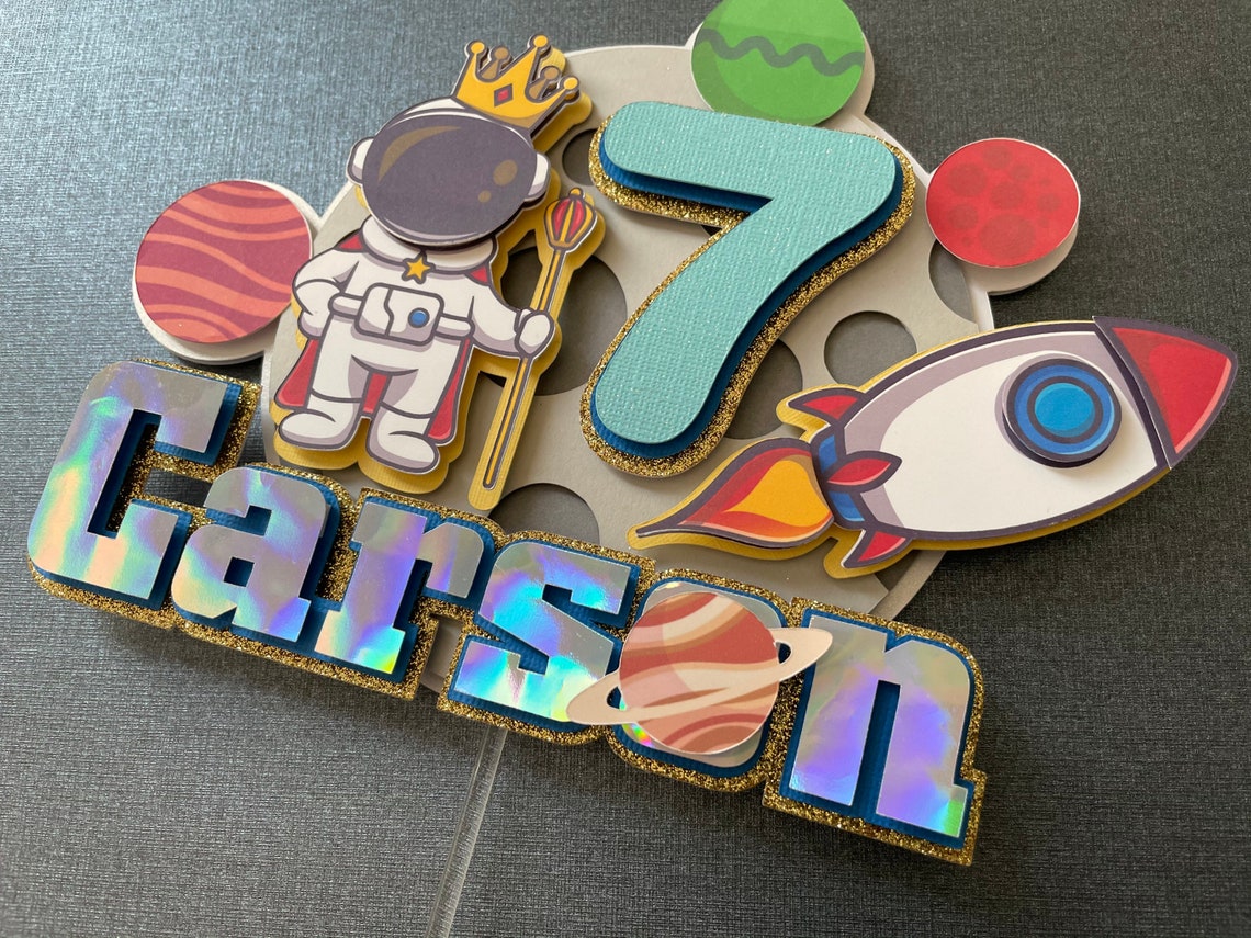 Space Theme Birthday Custom Cake Topper - Etsy