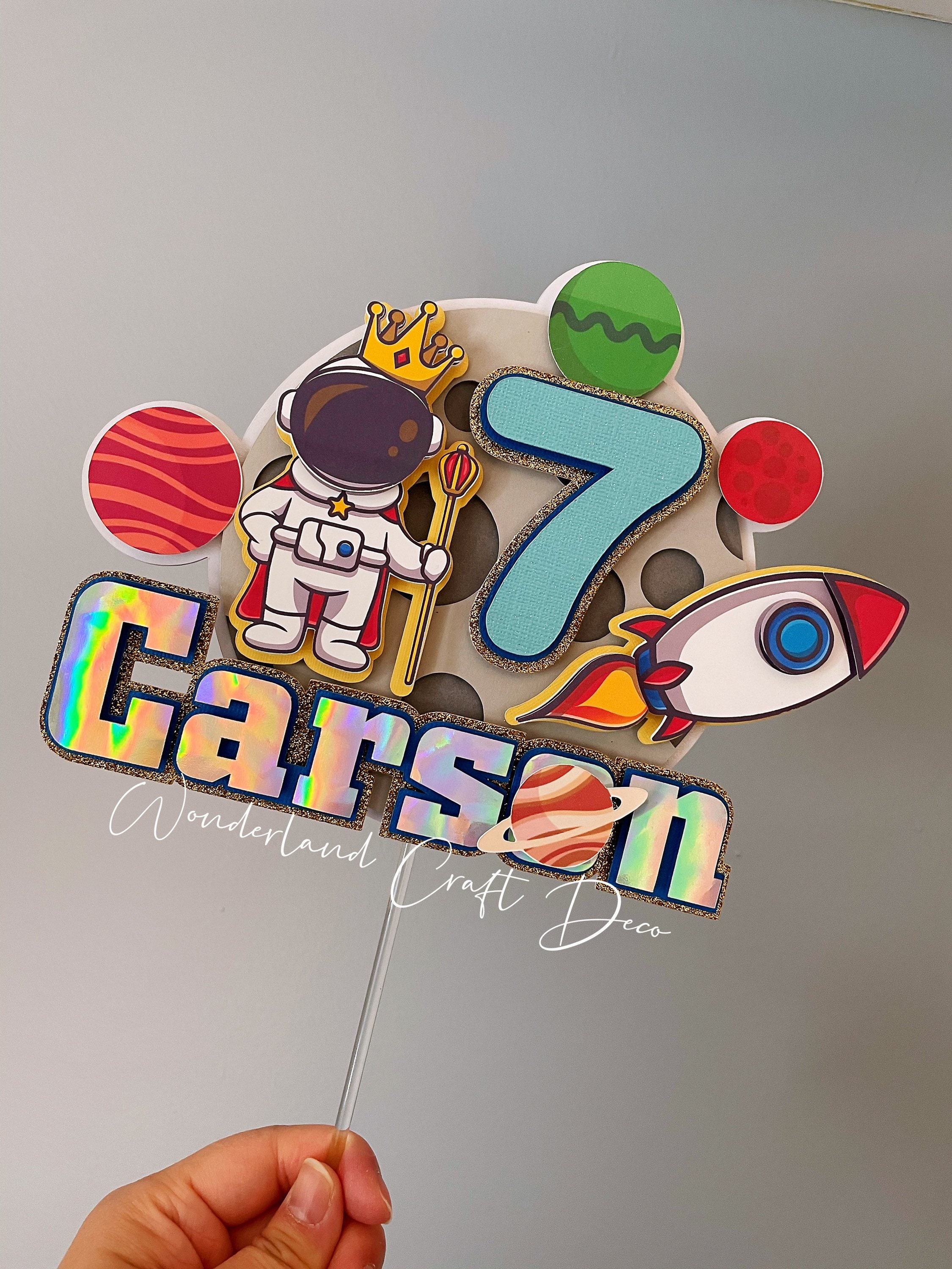 Space Theme Birthday Custom Cake Topper - Etsy