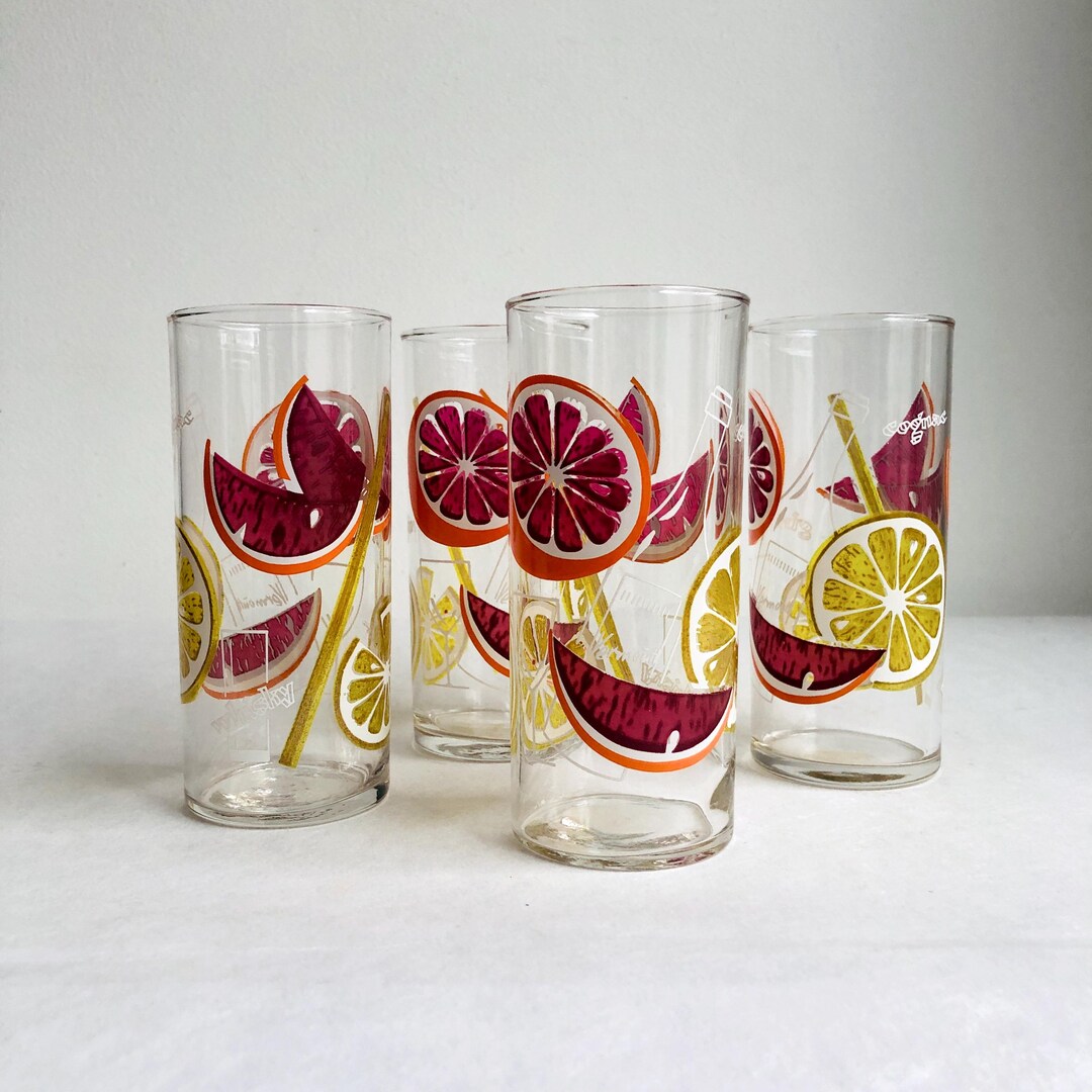 4 Cocktail Glasses From the 70s, Punch Glasses, Vintage Long Drink ...