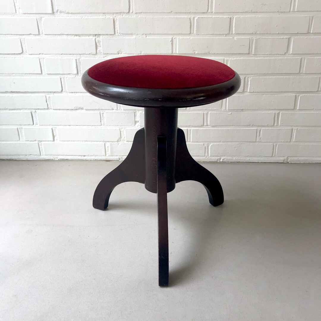 Vintage Piano Stool, Piano Stool, Red, 60s, Wooden Stool, Wooden Stool ...