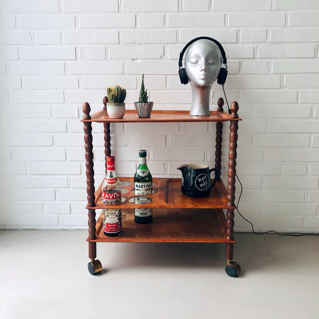 Vintage Bar Cart, Mid-century Tea Cart, Turned Side Table, Serving Cart ...
