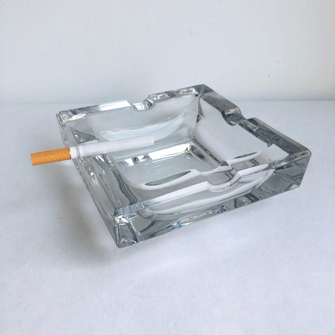 Heavy 70s Ashtray, Block Glass Ashtray, Faceted Ashtray, Polished ...