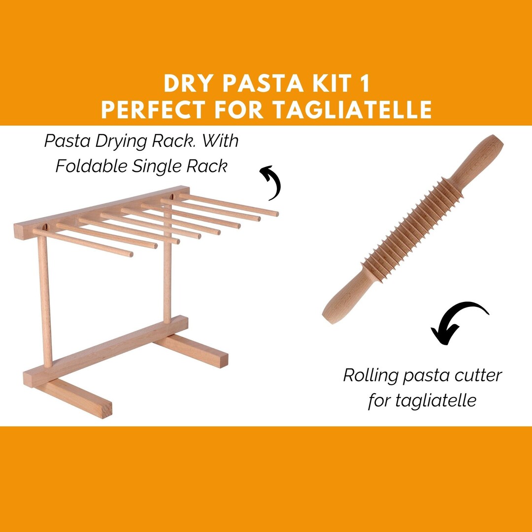 Pasta Kit: Drying Rack With 8 Natural Beech Wood Arms + Cutting Rolling ...