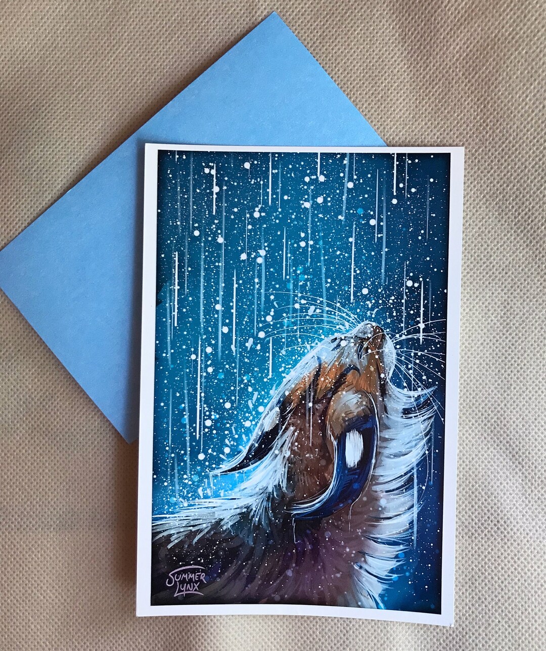 Downpour | Blue Art Print | 4x6 Art Print | Big Cat Wall Art | Lynx Art ...