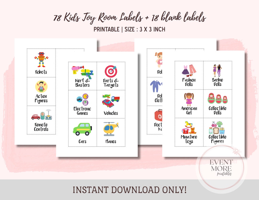 78 Kids Toy Room Storage Labels With Colorful Images + 18 Blank Labels ...