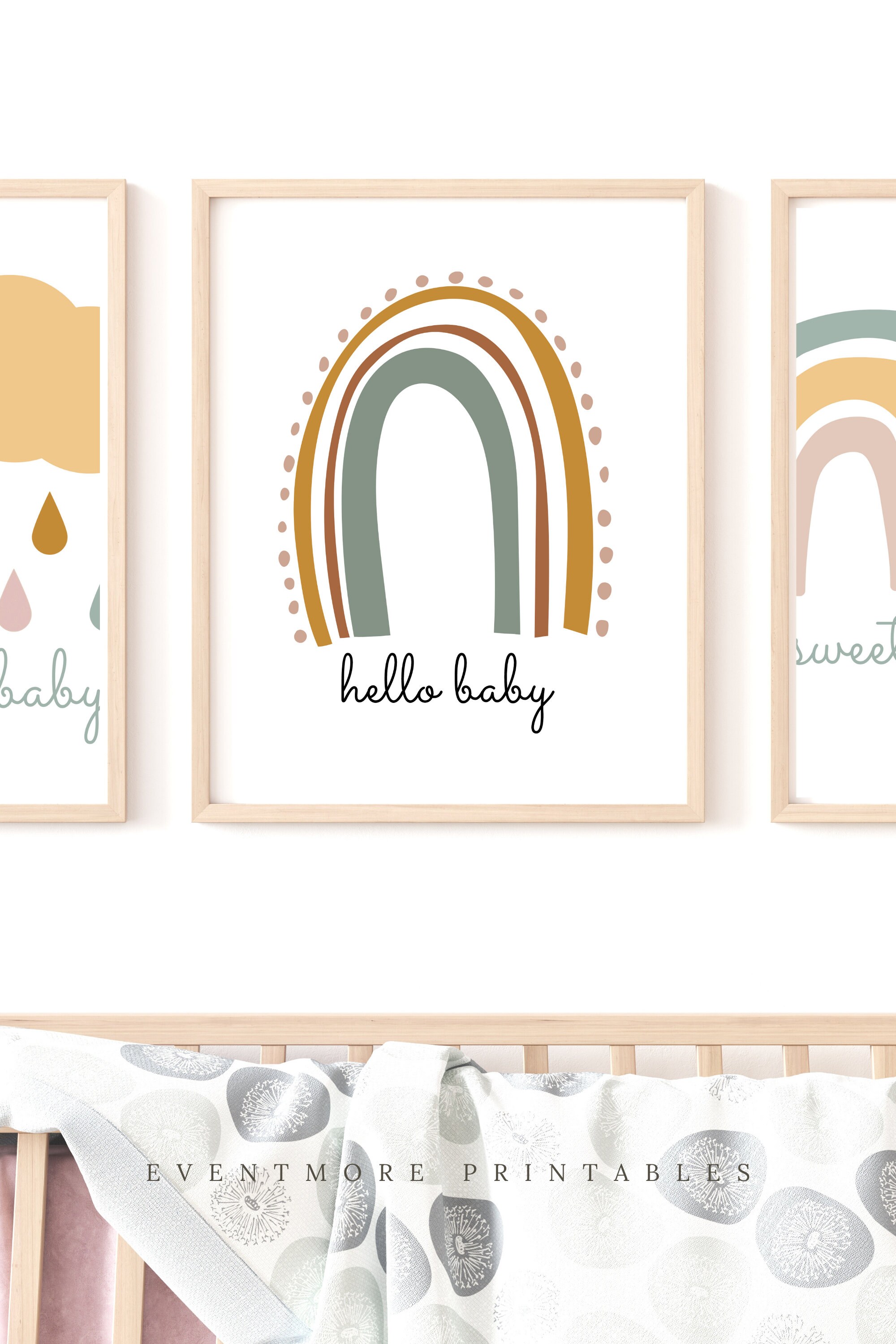 Hello Baby Wall Art, Cute Neutral Rainbow, Printable Nursery Deco ...