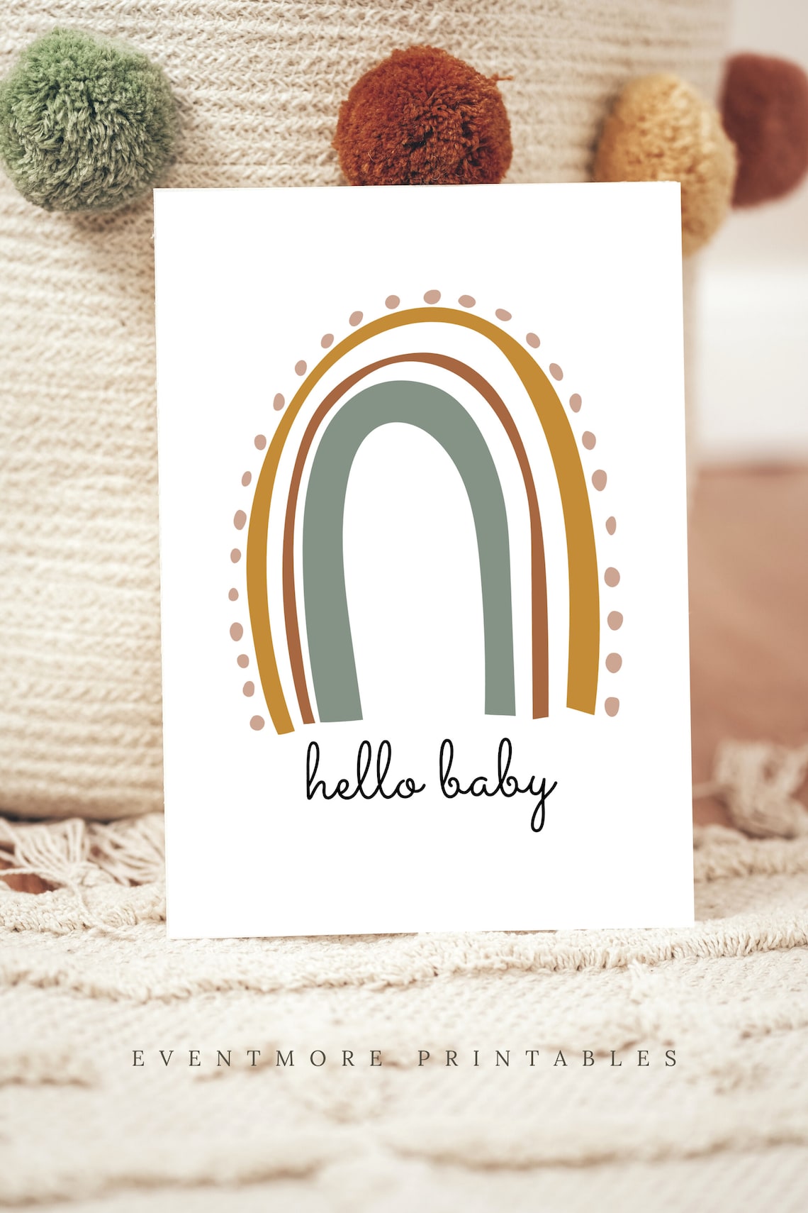 Hello Baby Wall Art, Cute Neutral Rainbow, Printable Nursery Deco ...