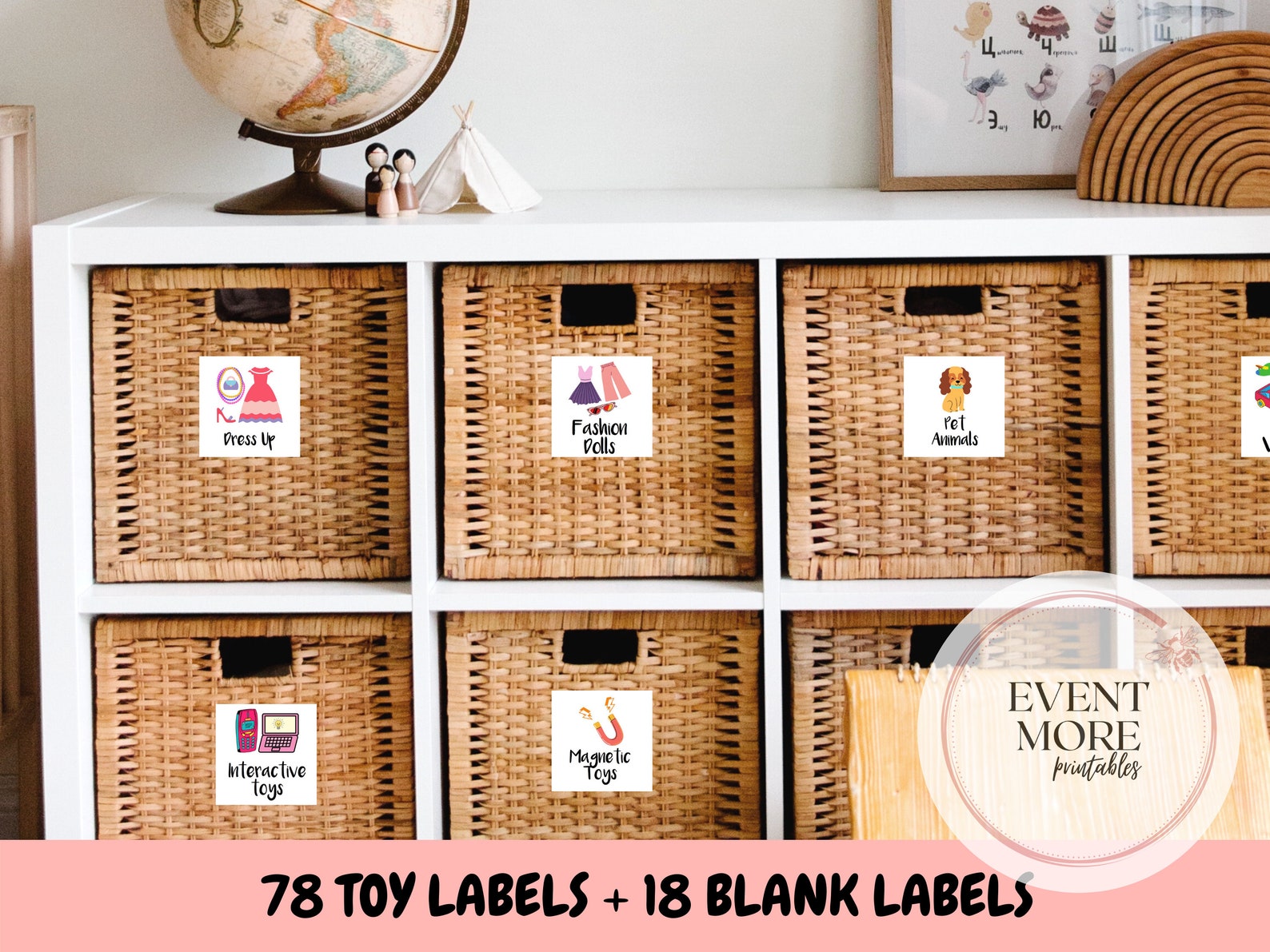 78 Kids Toy Room Storage Labels With Colorful Images + 18 Blank Labels ...
