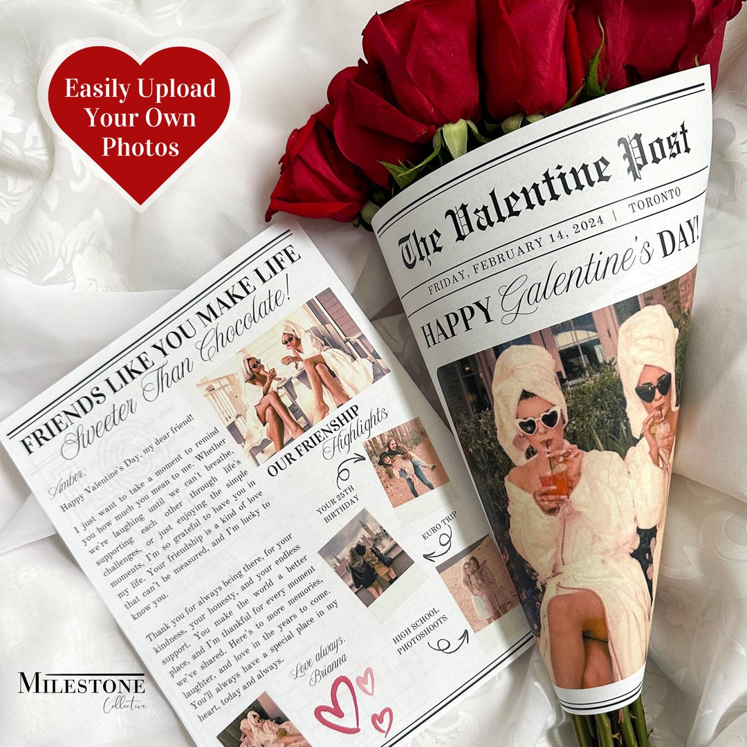 Valentine's Day Gift Newspaper Template | Galentine's Gift for Friends ...