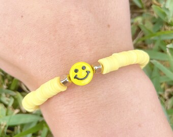 Smiley Face Clay Bead Bracelet - Etsy