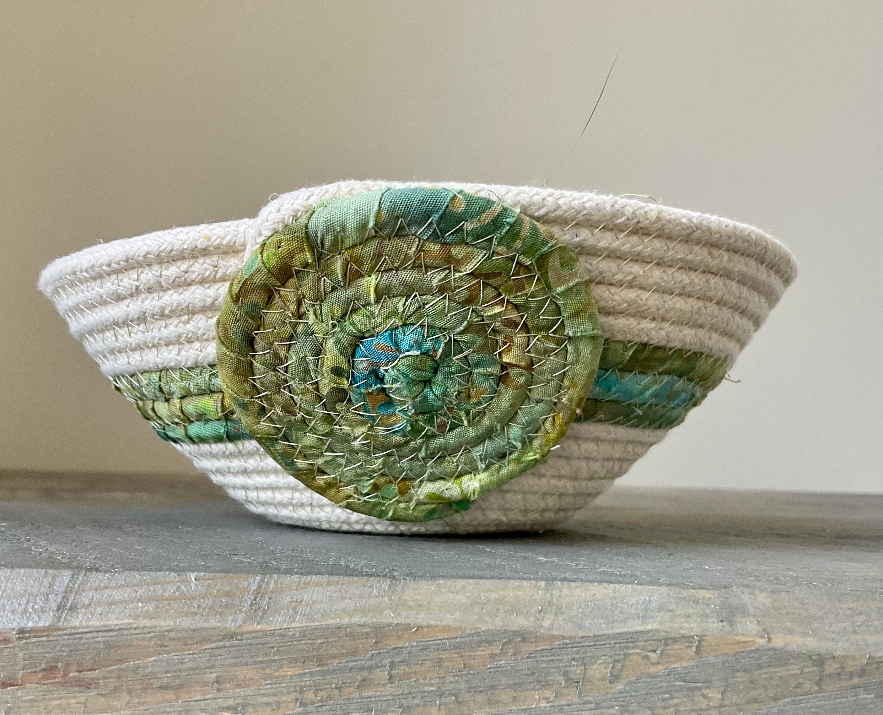 Small Tropical Forest Batik Bowl/green Coiled Rope Basket - Etsy