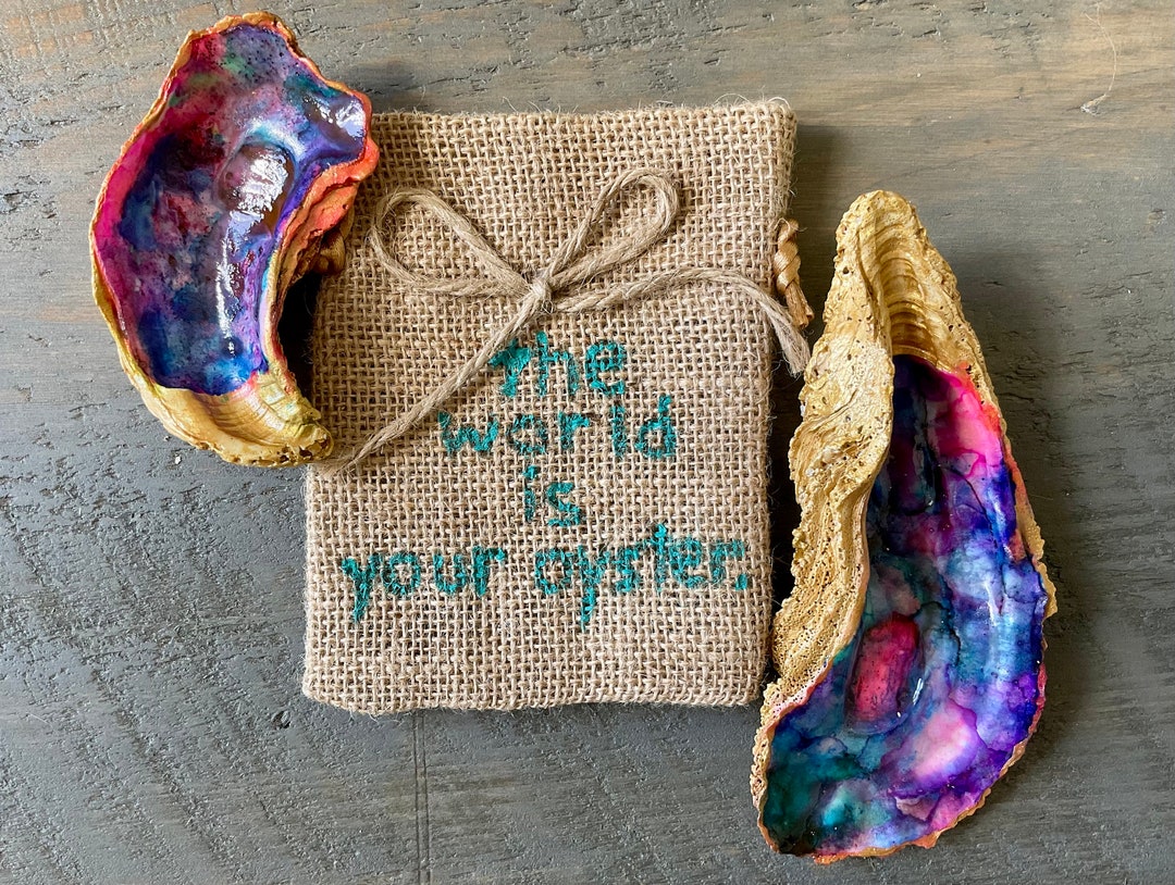 Pair of Deep Purple Oyster Shells/hand Painted Decor/jewelry Holder ...