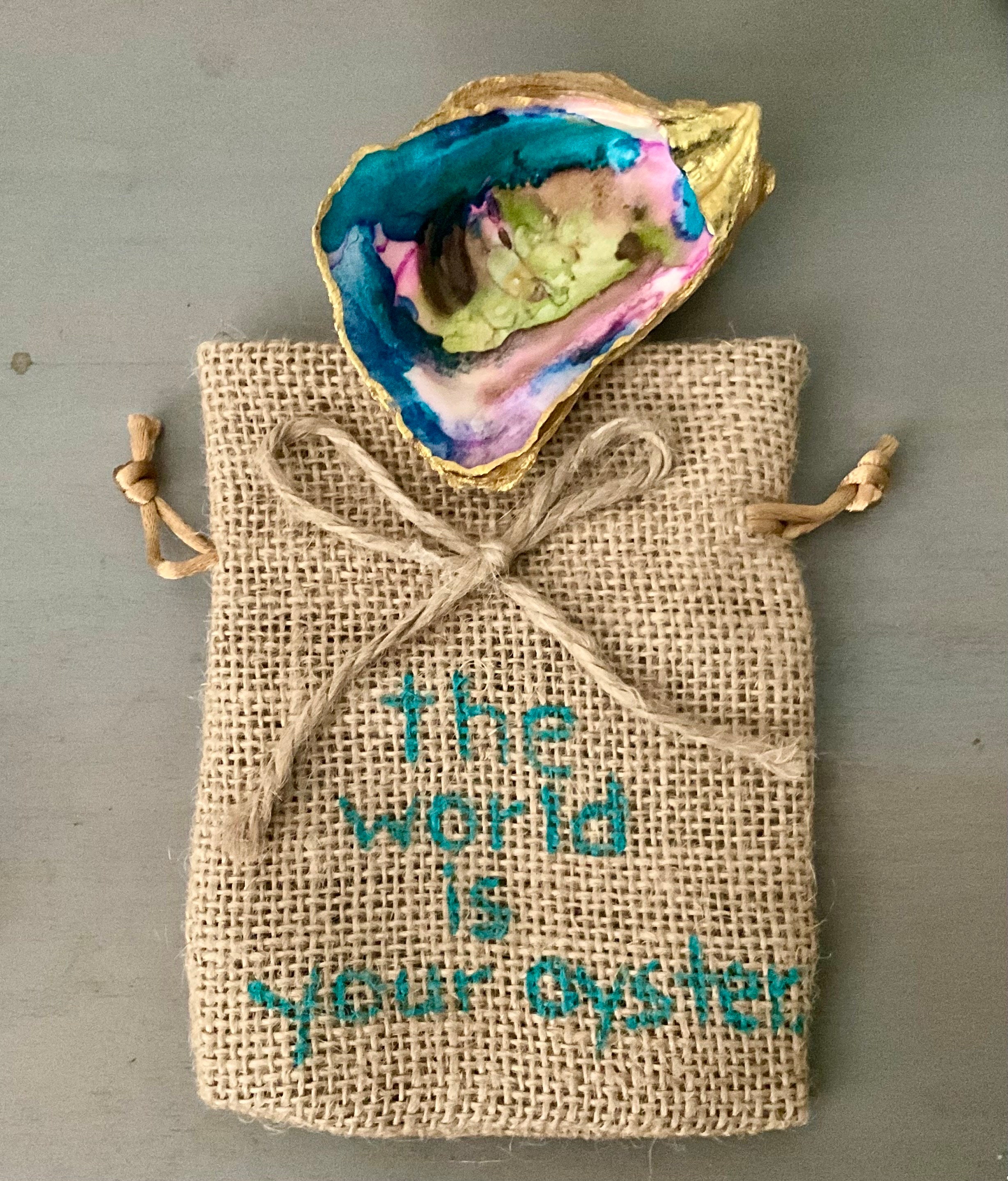 Hand Painted Oyster Shell With Burlap Gift Bag/holder for Jewelry ...
