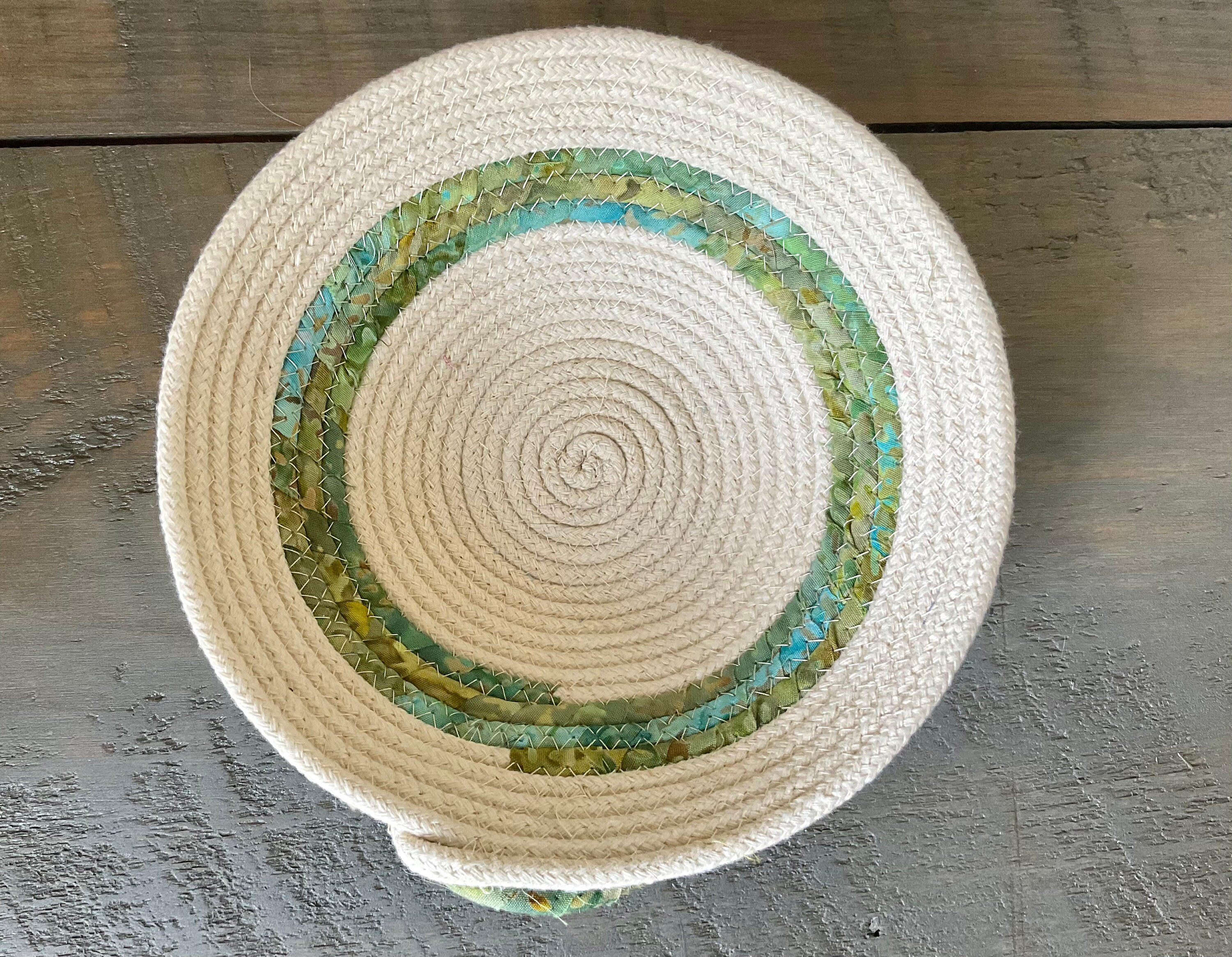Small Tropical Forest Batik Bowl/green Coiled Rope Basket - Etsy