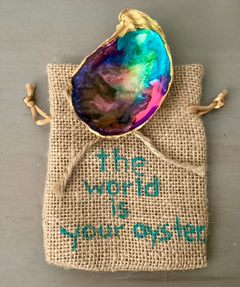 Hand Painted Oyster Shell With Burlap Gift Bag/holder for Jewelry ...