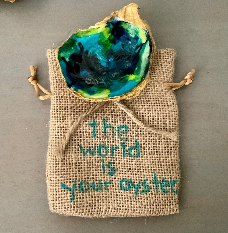 Hand Painted Oyster Shell With Burlap Gift Bag/holder for Jewelry ...