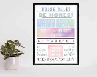 Printable HOUSE RULES, House Rules Art Print, Digital Art Print - Etsy