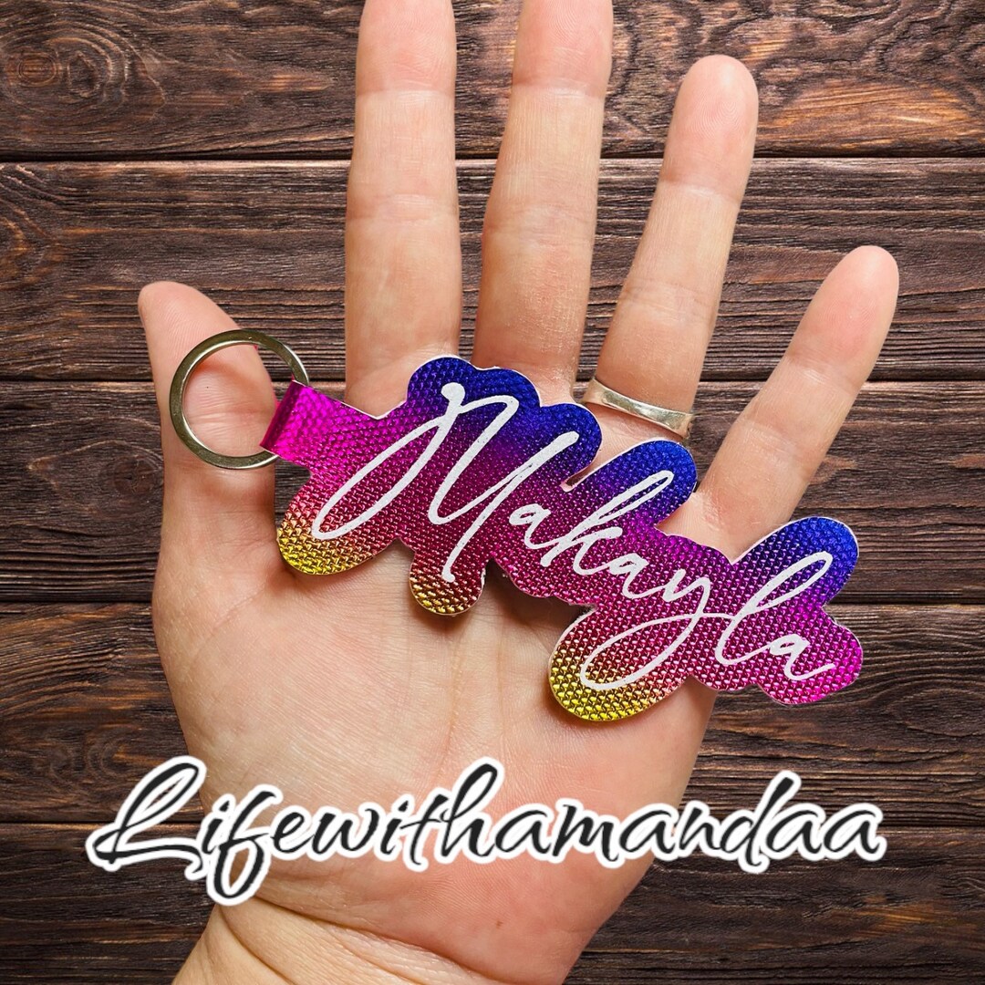 Faux Leather Name Keychain - Etsy