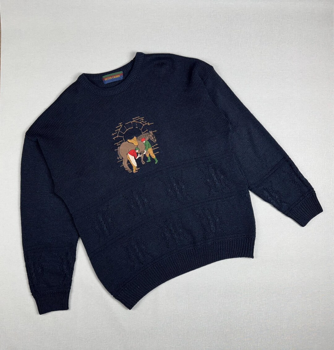 Men’s Vintage Peter Gribby Equestrian Sport Crew Neck Sweater Wool ...