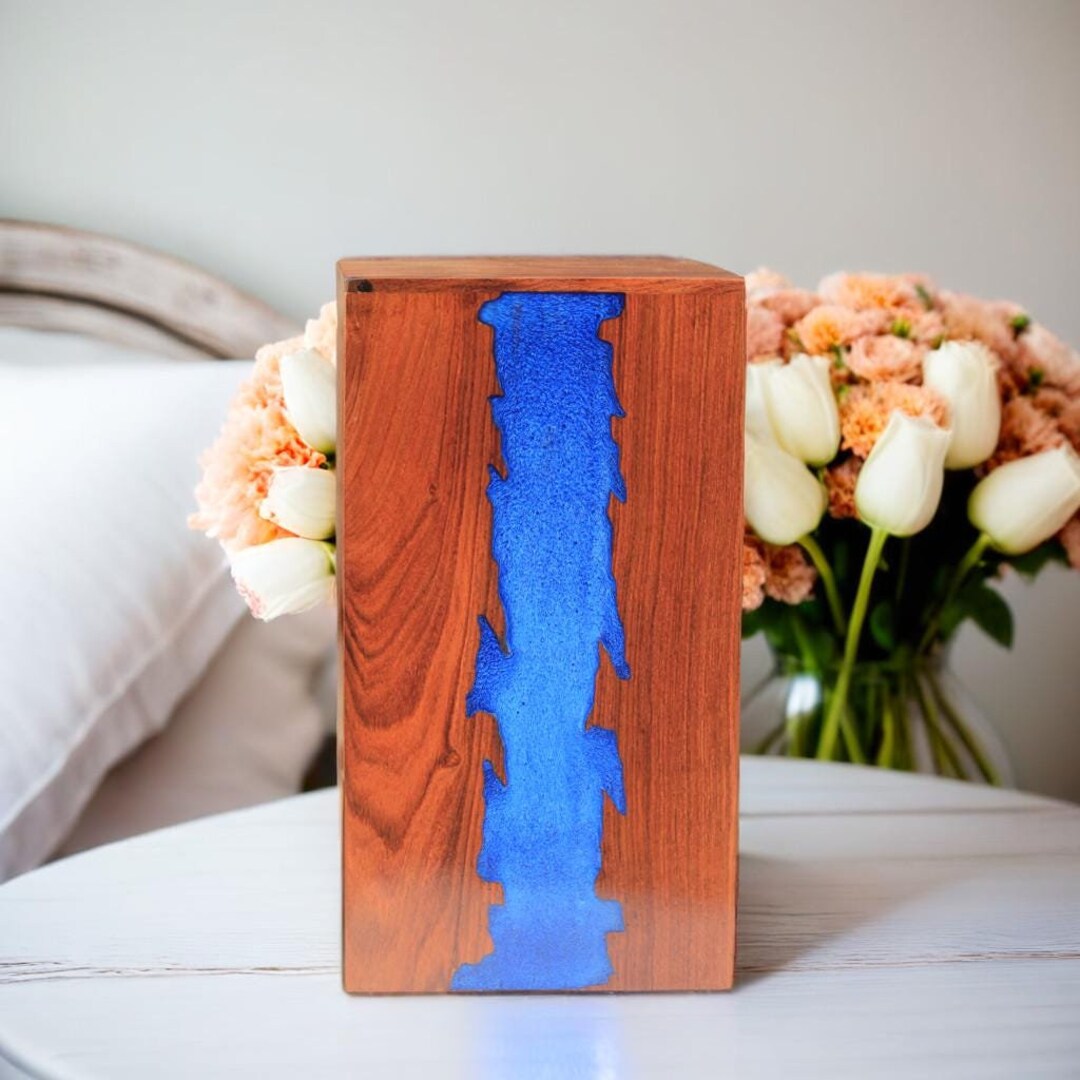 Epoxy Resin Blue Texture Wooden Urns for Human Ashes Cremation Urns for ...