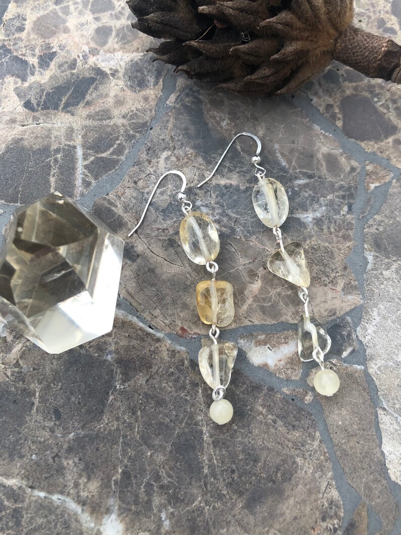 Natural Citrine Nugget and Yellow Calcite Dangle Earrings in - Etsy