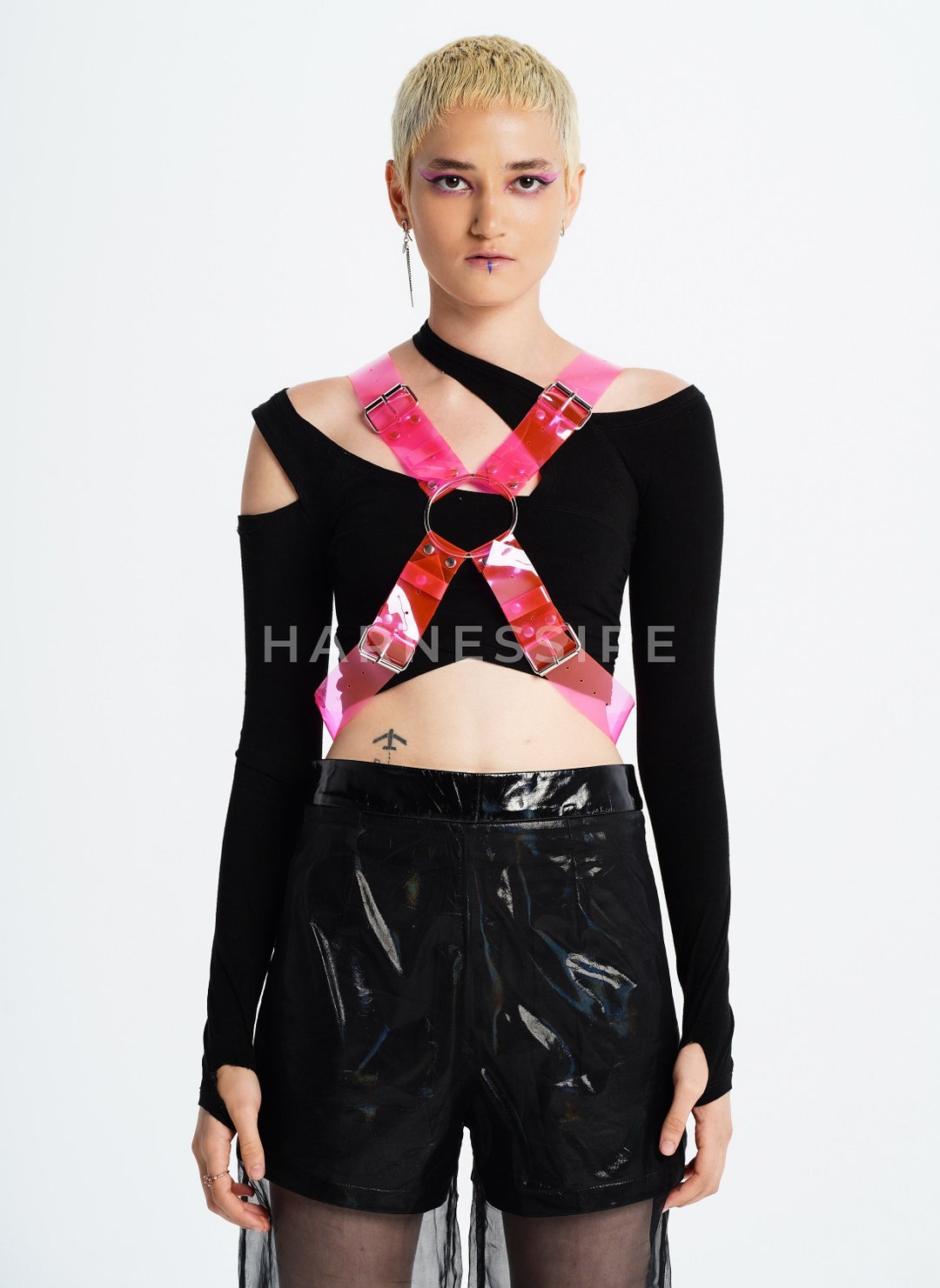 Pink PVC Harness | Holographic Chest Harness •clear PVC Harness ...