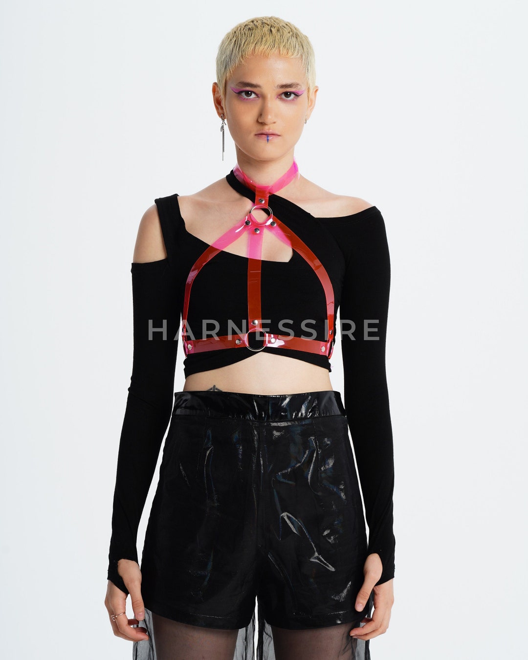 Pink PVC Harness | Holographic Chest Harness | Clear PVC Harness ...