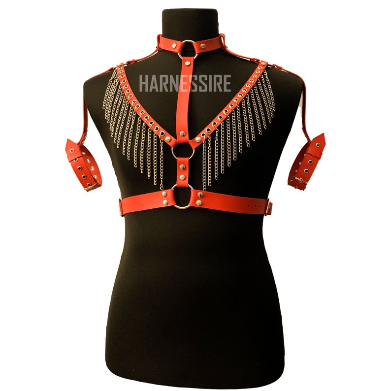Body Chain Harness Man Red Chest Harness With Chain Man - Etsy