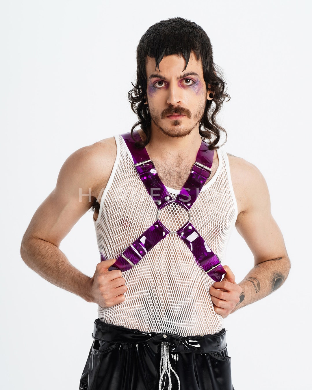 Purple PVC Harness Holographic Chest Harness clear PVC Harness Fashion ...