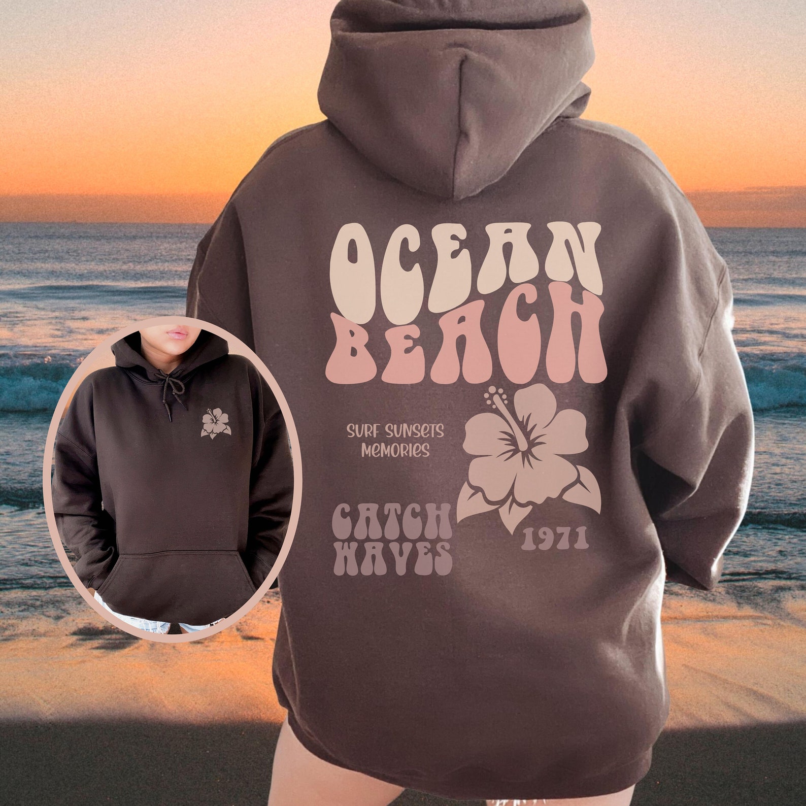 Ocean Beach Hoodie front/back Y2k Clothing Y2k Clothes - Etsy