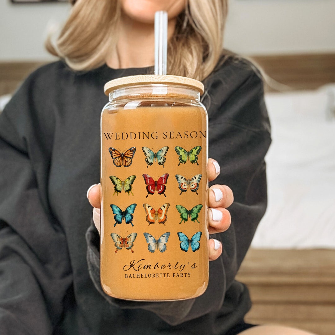 Custom Social Club Glass Can Custom Bach Gift Wedding Season Butterfly ...