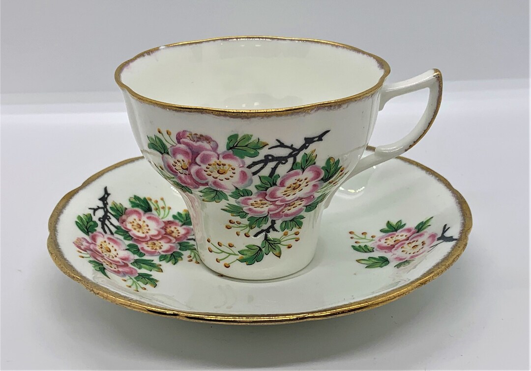 Vintage Jason Bone China Teetasse und Untertasse Rosa Blumenmuster ...