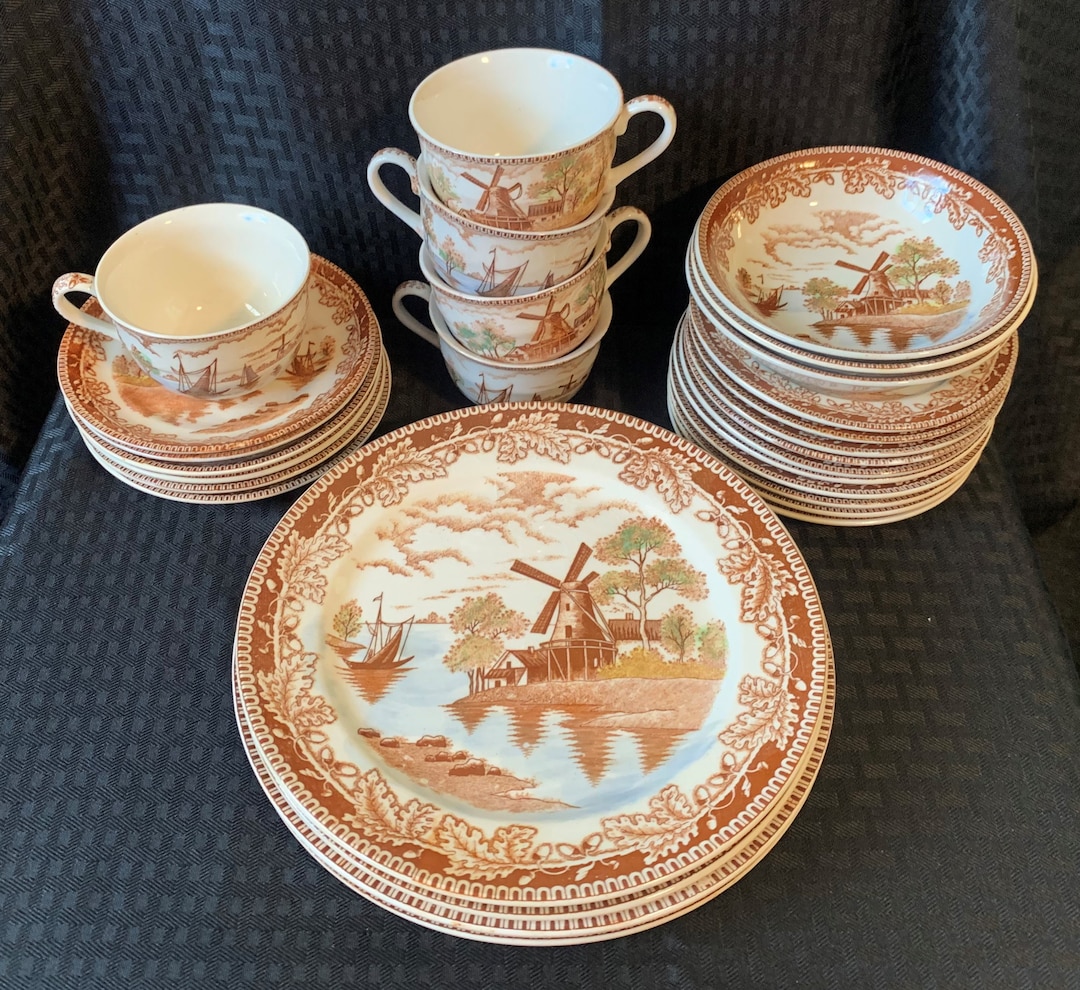 Vintage Ironstone Dinnerware Set: Windmill & Sailboat, Acorn Border ...