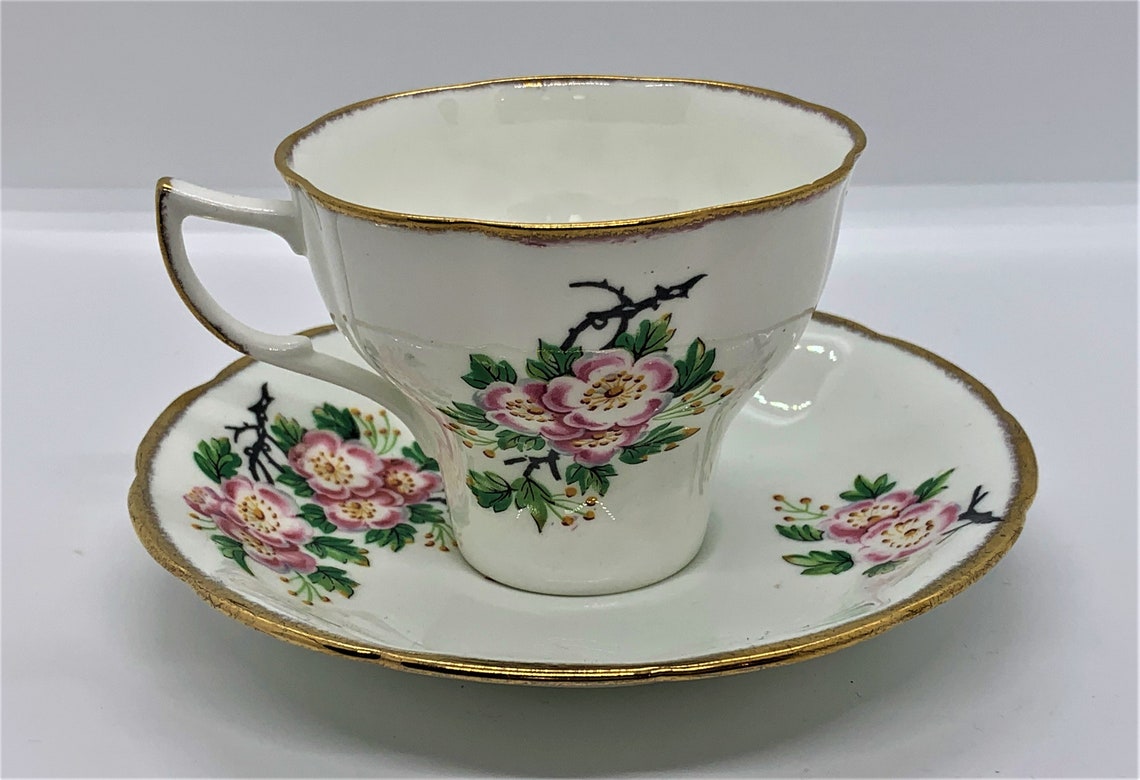 Vintage Jason Bone China England Tea Cup and Saucer Pink Floral Pattern ...