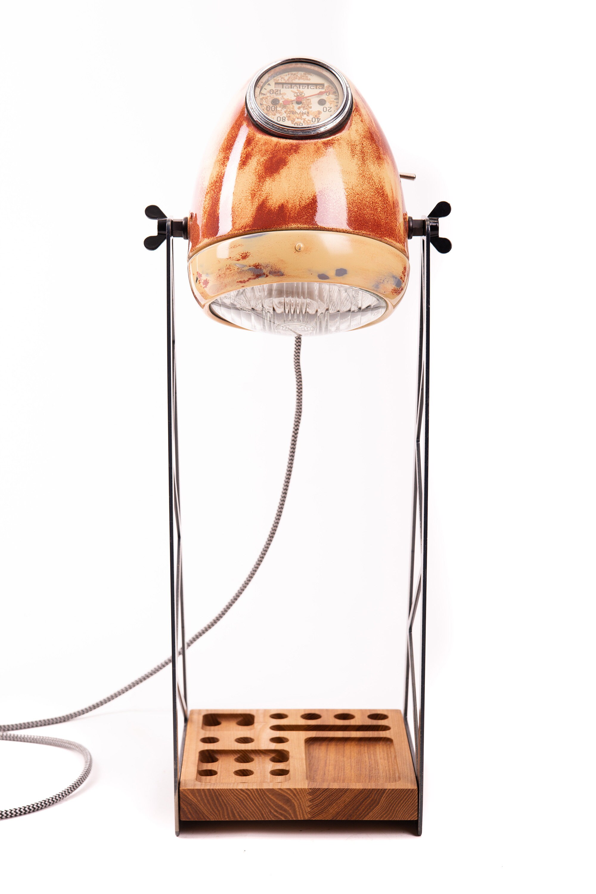 Retro Lamp With an Original Motorcycle Headlight on a Metal Base and a ...