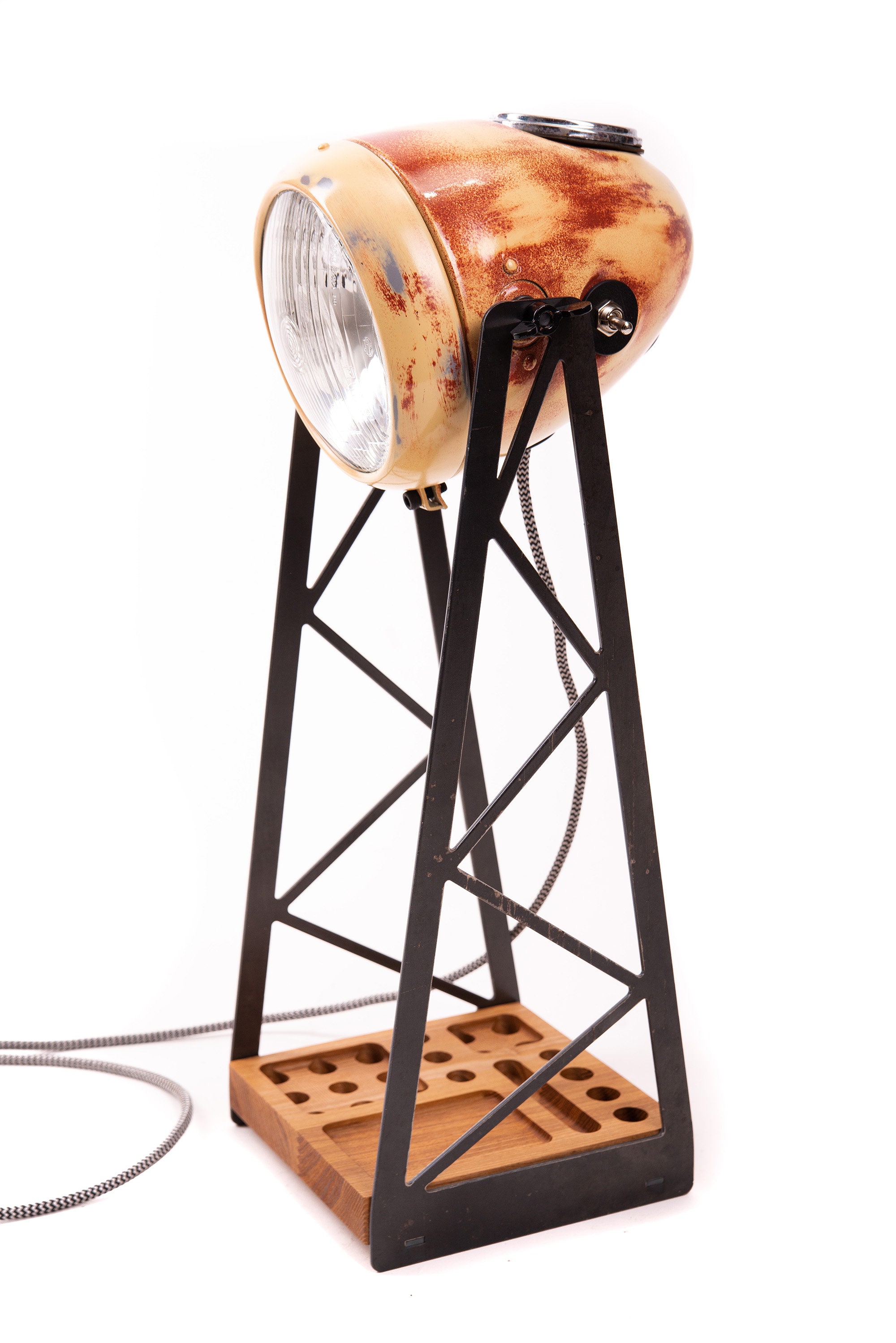 Retro Lamp With an Original Motorcycle Headlight on a Metal Base and a ...