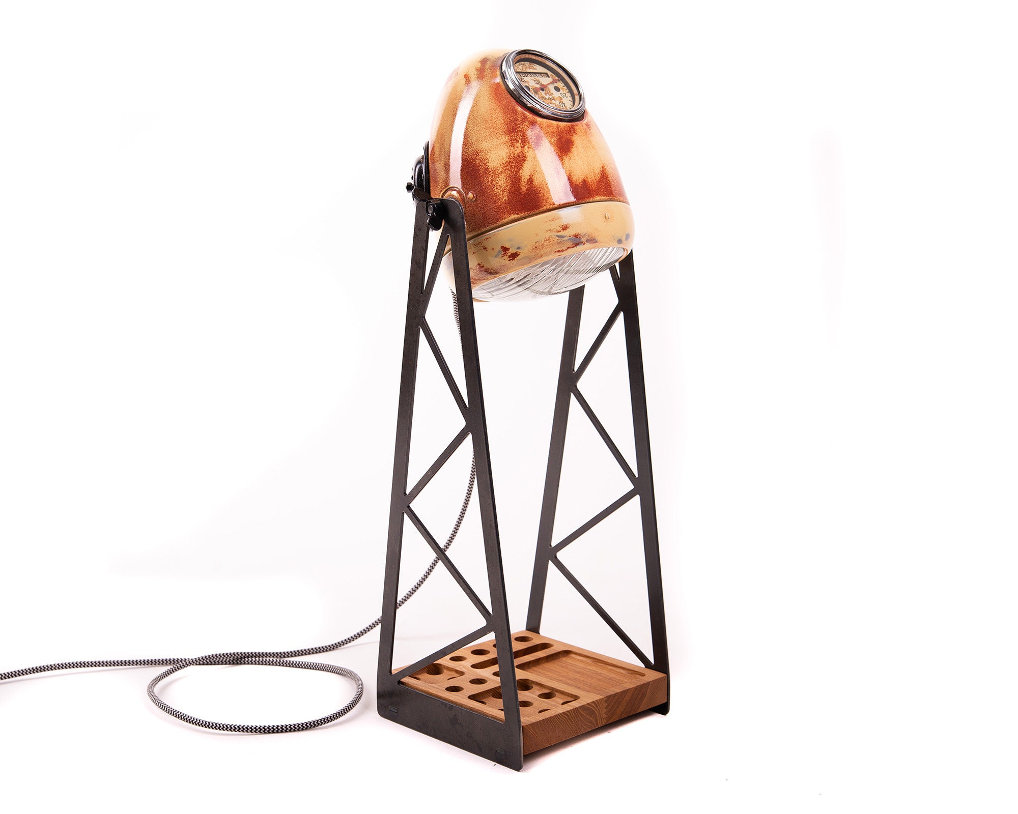 Retro Lamp With an Original Motorcycle Headlight on a Metal Base and a ...