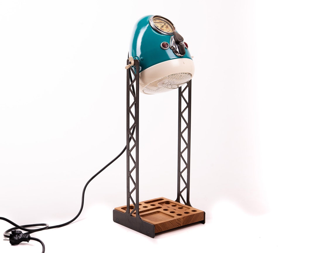 Turquoise Lamp With Original Motorcycle Headlight on Metal Base and ...