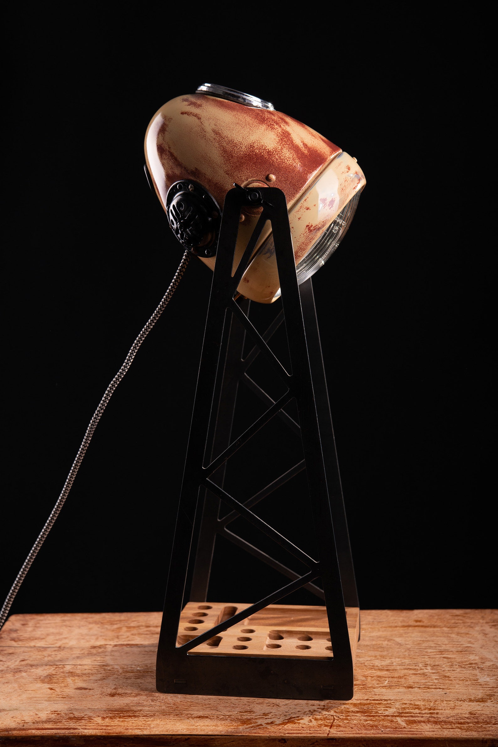 Retro Lamp With an Original Motorcycle Headlight on a Metal Base and a ...