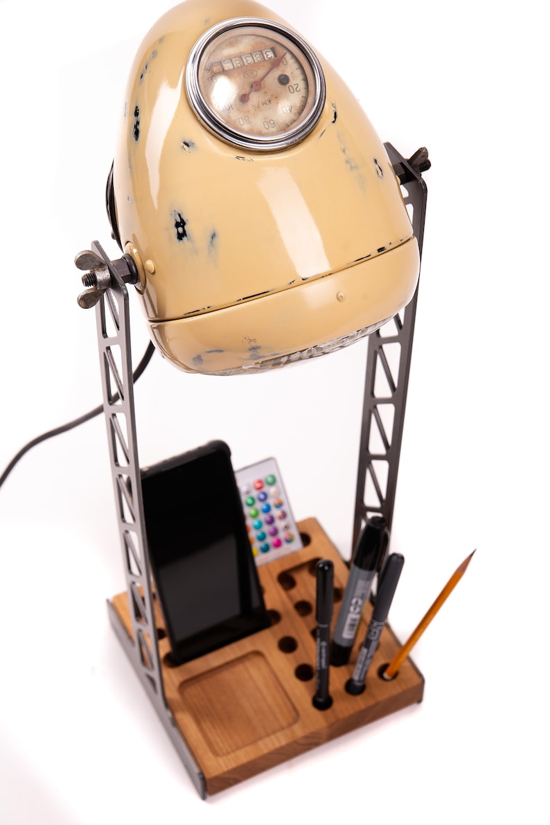 Rare Lamp With Original Motorcycle Headlight and Speedometer, Desk Lamp ...