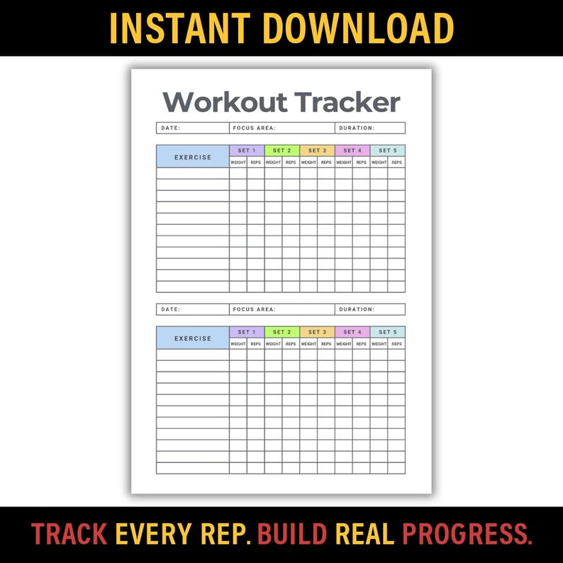 Workout Tracker Printable | Gym Log Sheet & Fitness Planner A4pdf ...