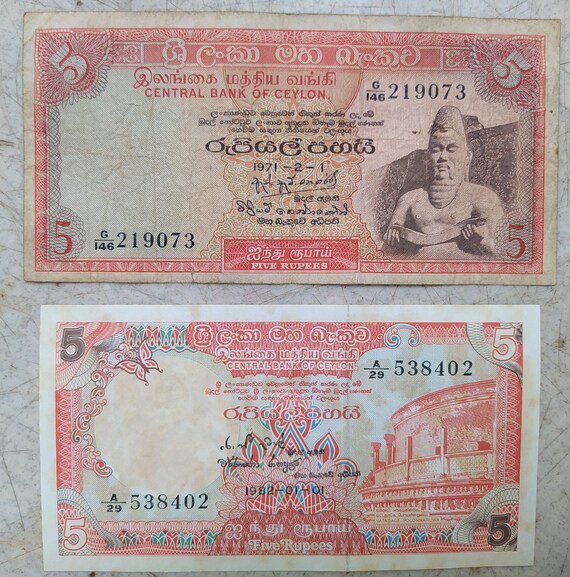 Two Old Sri Lanka 5 Rupee Bank Notes Couple of Sri Lanka - Etsy