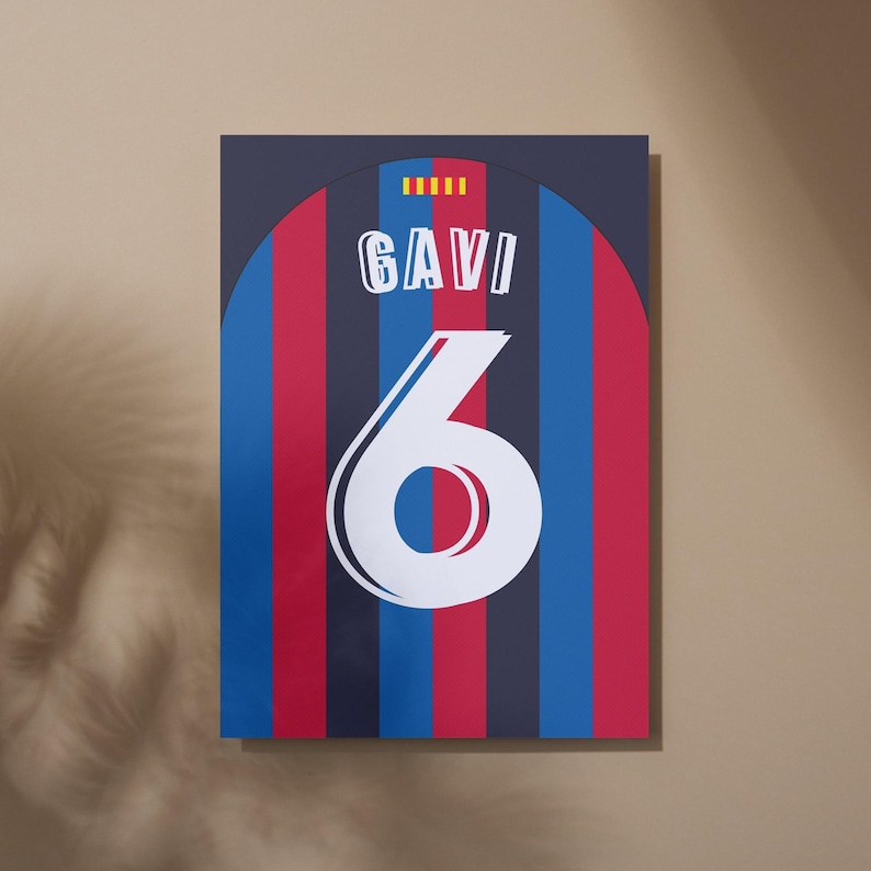 Vector Illustration Jersey Back Poster, Gavi 6, Retro Football Shirt ...
