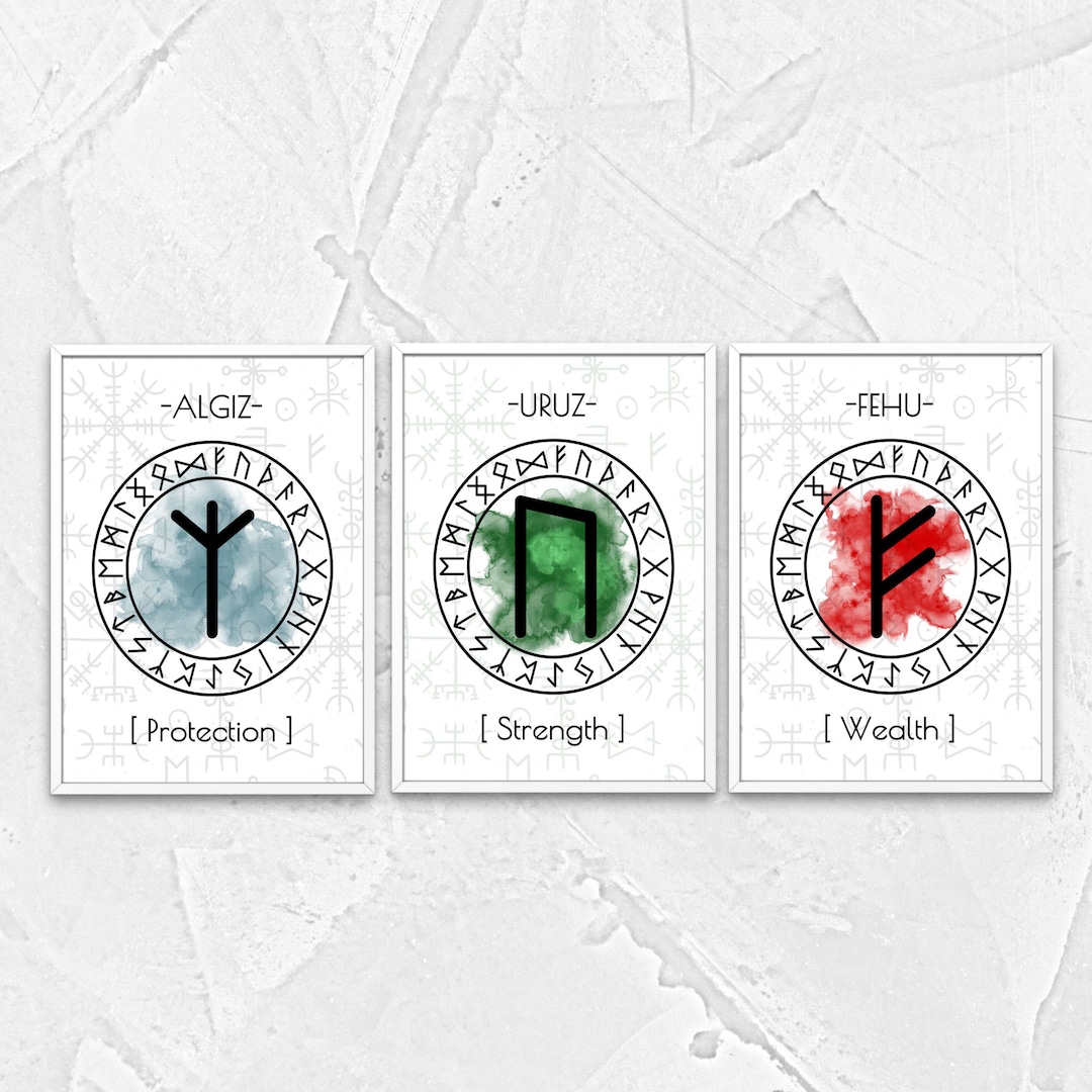 Set of 3 Viking Runes Printable Wall Art Scandinavian Old Norse Rune of ...