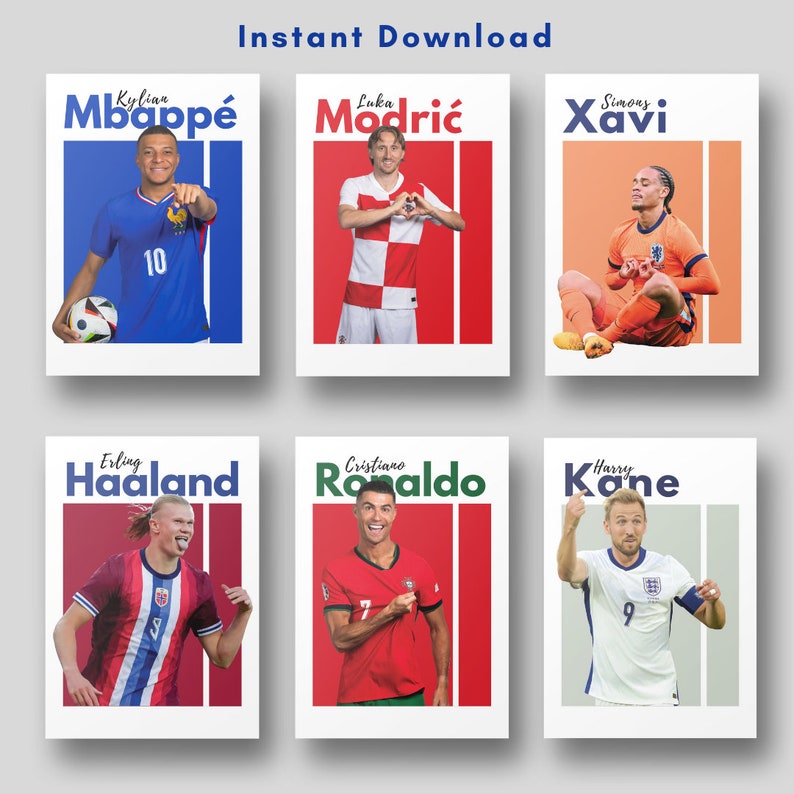 6 Set Bundle, Vector Illustration Football Poster Pack, Euro 2024 ...