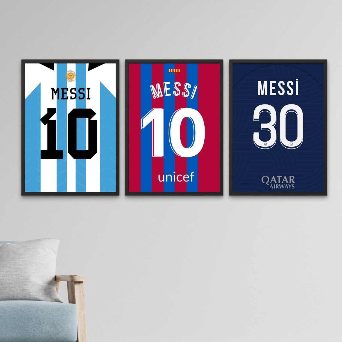 Set of 3 Printable Lionel Messi Jersey Wallart Bundle , Sport Bundle ...