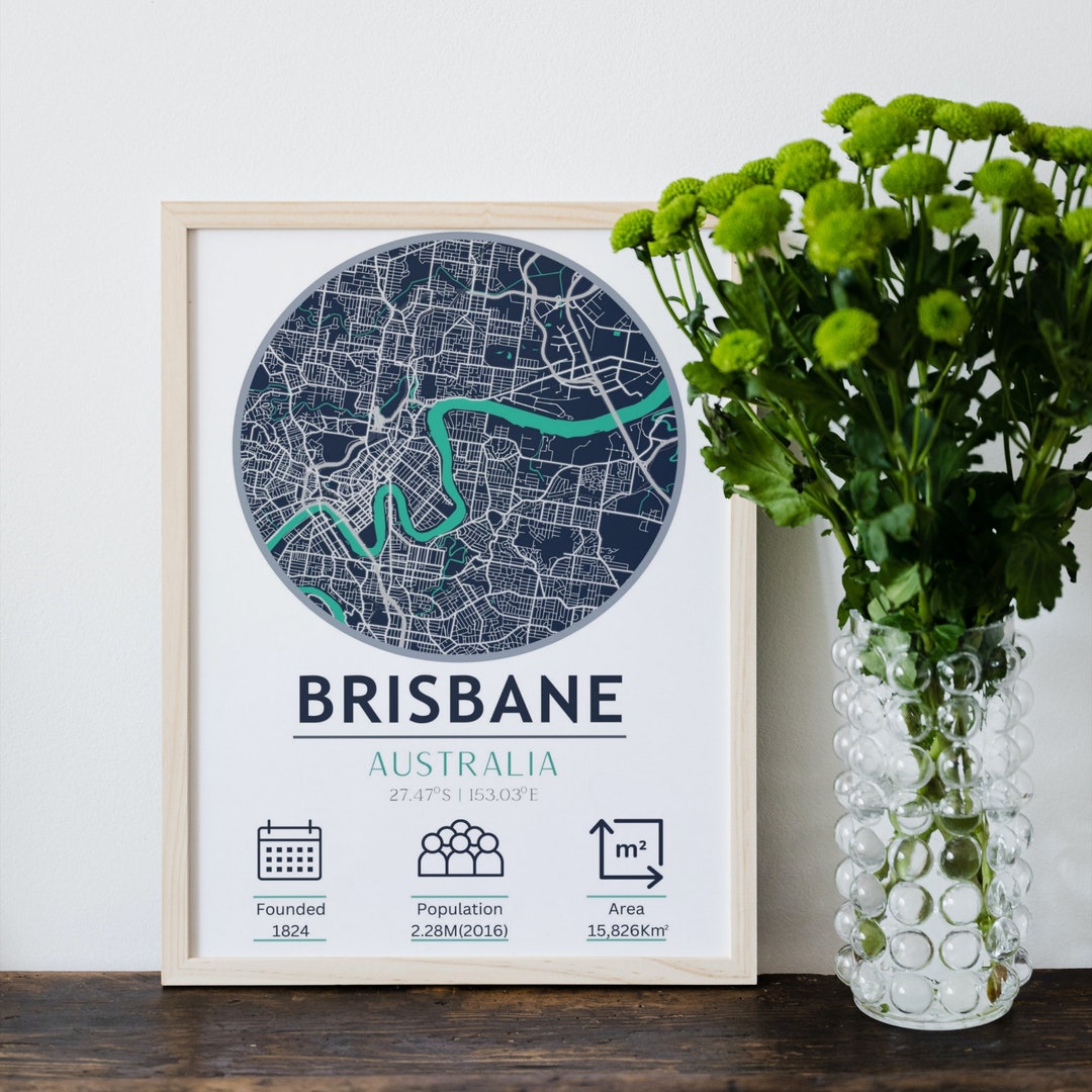 Brisbane Map Wall Art | Brisbane Print | Australia Travel Poster | Home ...