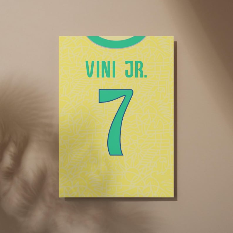 Vector Illustration Jersey Back Poster, Vini Jr 7 Brazil, Retro ...