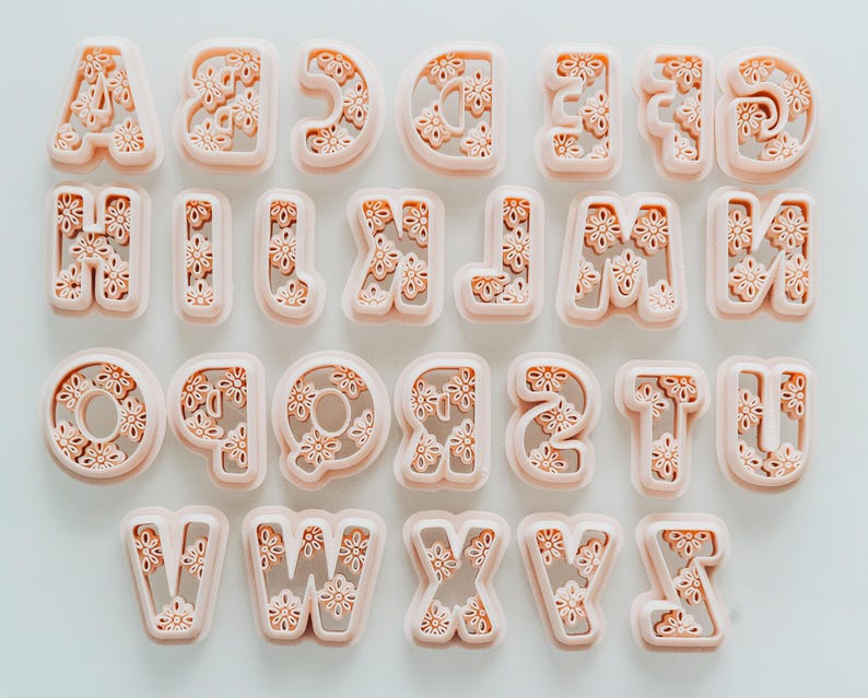 Hand Drawn Floral Boho Letter Clay Cutters Set 1” Tall / Clay Letter ...
