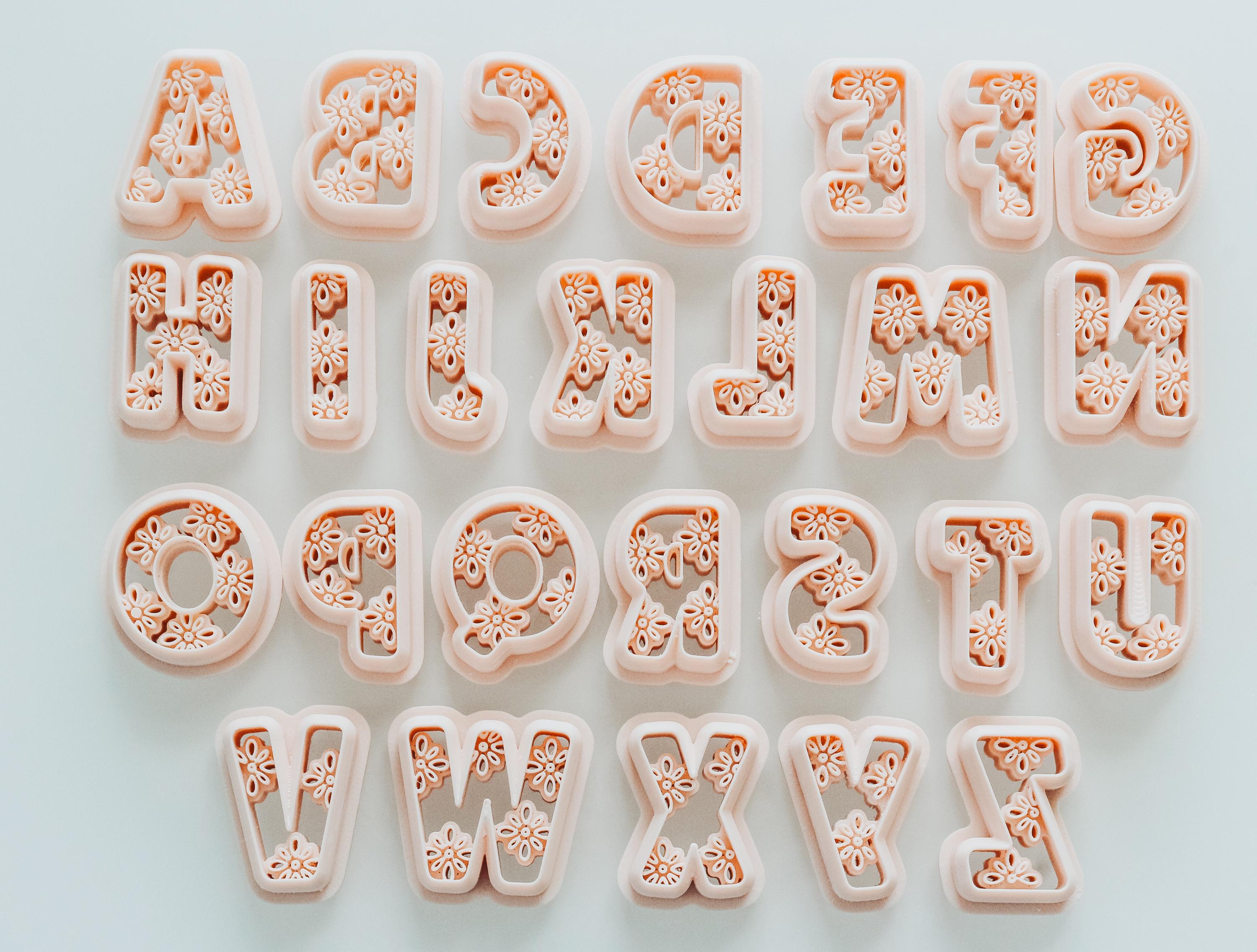 Hand Drawn Floral Boho Letter Clay Cutters Set 1” Tall / Clay Letter ...